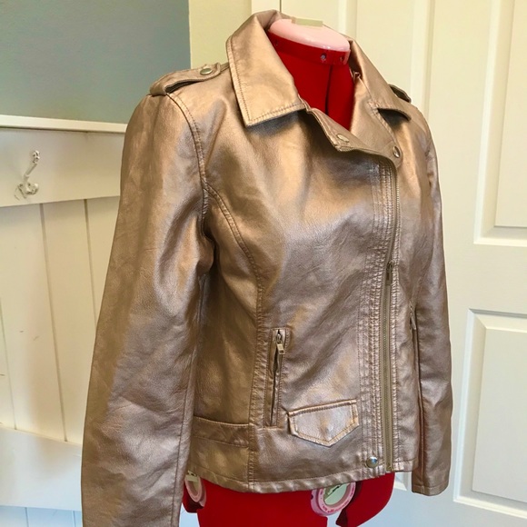 Baccini | Jackets & Coats | Rose Gold Metallic Moto Faux Leather Jacket ...